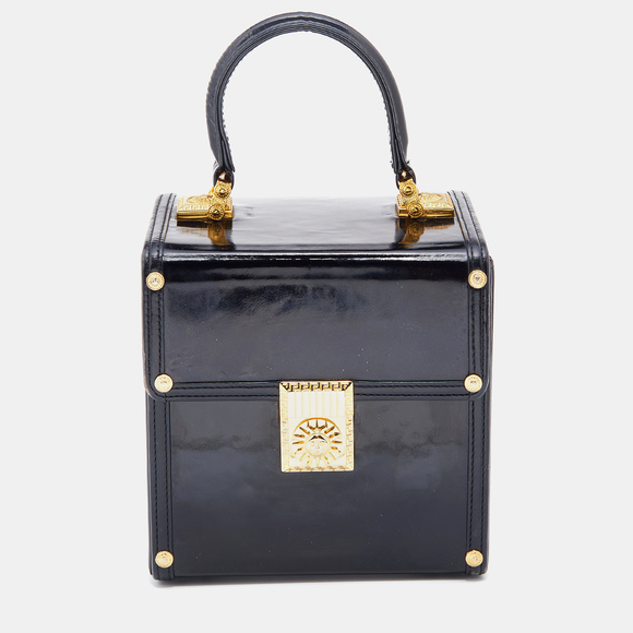 Versace | Bags | Versace Black Leather Vintage Sun Vanity Box Trunk ...